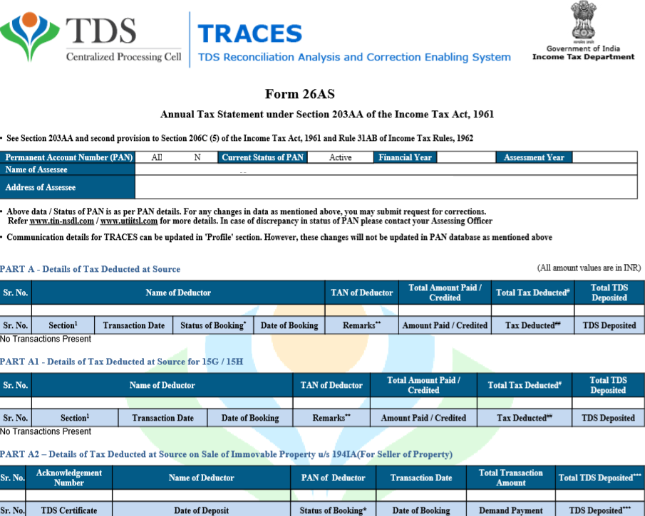 What Are The Parts Of Form 26AS Its Structure CA Rajput